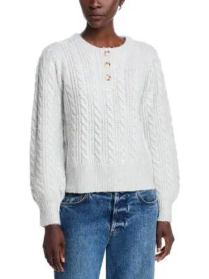 SINGLE THREAD Quarter Placket Cable Knit Sweater - Heather Mix