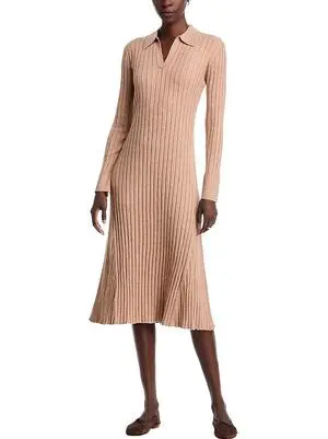 SINGLE THREAD Collared Midi Sweater Dress Warm Taupe