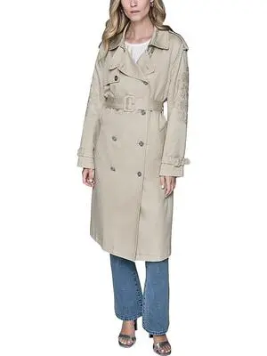 Karl Lagerfeld Paris Floral Sleeve Trench Coat - Desert Sand