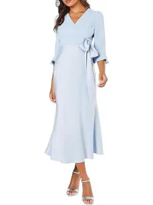Coast Ruffle Sleeve Satin Wrap Dress - Pale Blue