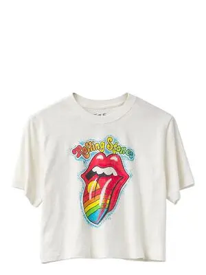 Junk Food Clothing The Rolling Stones Rainbow Hot Lips Mock Neck Crop Tee - White