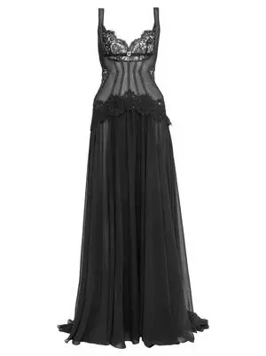 NISSA Lace-trim Gown - Black