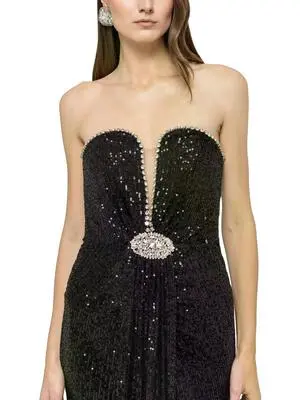 NISSA Crystal-embellished Sequinned Maxi Dress - Black