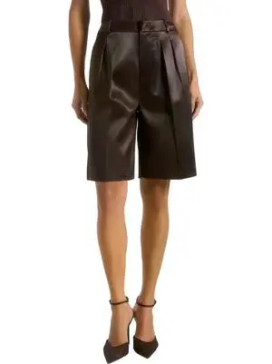 Manière De Voir Lorette Double-pleat Satin Shorts - Brown