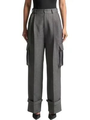 Manière De Voir Textured Pleated Marl Tailored Cargo Pants - Grey