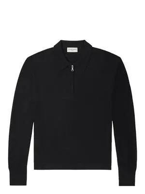 Officine Générale Bene Merino Wool Half-zip Polo Shirt - Black