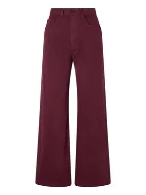 THE ELDER STATESMAN Herringbone Cotton Wide-leg Pants - Burgundy
