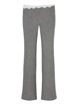 Magda Butrym Broderie Anglaise-trimmed Herringbone Flared Pants - Gray