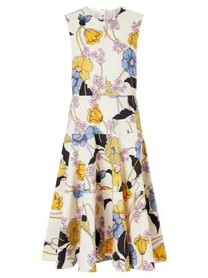Marni Floral-print Cotton-poplin Midi Dress - Off-white