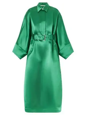 Givenchy Belted Silk-satin Shirt Dress - Green
