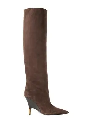 Khaite Bella Suede Knee Boots - Brown