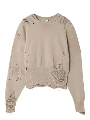 HAIKURE Marcy Distressed Cotton And Wool-blend Sweater - Neutrals