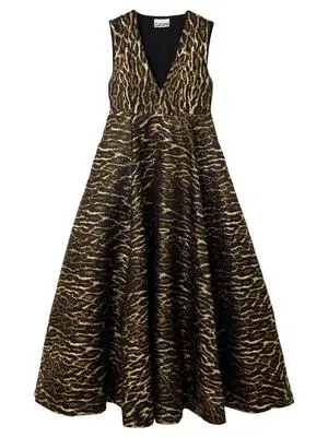 GANNI Metallic Leopard-print Recycled-cloqué Midi Dress - Animal Print