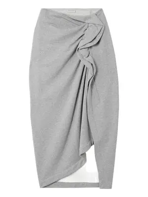 Dries Van Noten Gathered Ruffled Asymmetric Cotton-jersey Midi Skirt - Gray