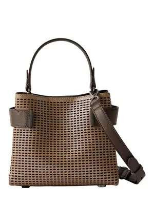 Brunello Cucinelli Essence Small Bead-embellished Perforated Metallic Leather Shoulder Bag - Brown