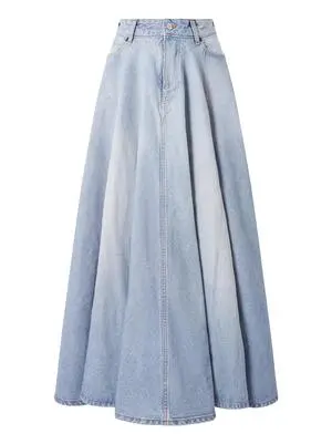 Balenciaga Godet Paneled Denim Maxi Skirt - Blue