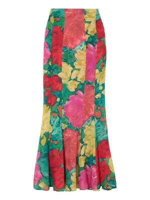 Balmain Floral-print Silk Maxi Skirt - Pink