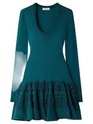 Alaïa Ruffled Wool-blend Mini Dress - Blue