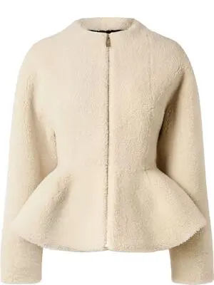 Alaïa Shearling Peplum Jacket Neutral
