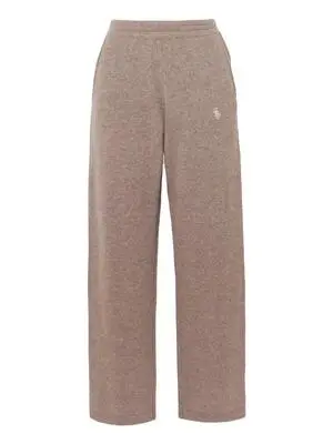 SPORTY & RICH Src Embroidered Cashmere And Wool-blend Pants - Brown