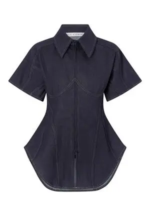 TOLU COKER Paneled Denim Blouse - Blue