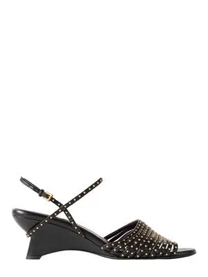 Khaite Drew Studded Glossed-leather Sandals - Black