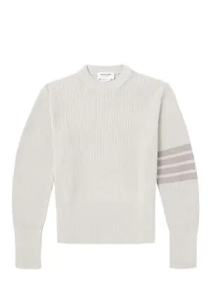 Thom Browne Slim-Fit Striped Cotton Sweater Beige