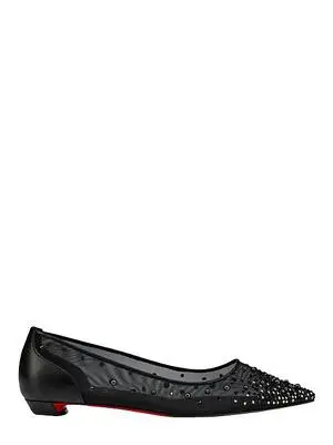 CHRISTIAN LOUBOUTIN Miss Z Degrastrassina Perla Leather Flats - Version Black/lin Bl
