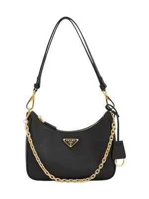 Prada Re-edition Saffiano Chain Shoulder Bag - Black