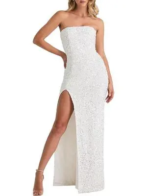 HELSI Lola Strapless Gown With Slit - White