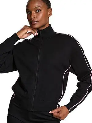 Victoria's Secret Vsx Tipped Knit Full-zip Sweater - Black