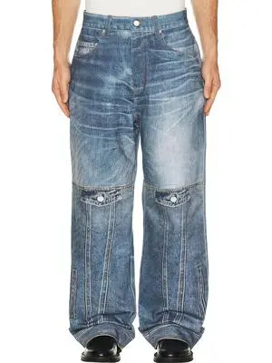 Andersson Bell Custom-like Printed Denim Pants - Mid Blue