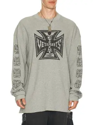 Vetements Biker Cross Waffle Longsleeve Tee - Grey Melange