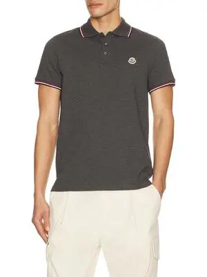 Moncler Polo In Blue - Dark Gray Melange