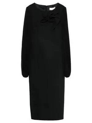 NISSA Floral-appliqué Midi Dress - Black