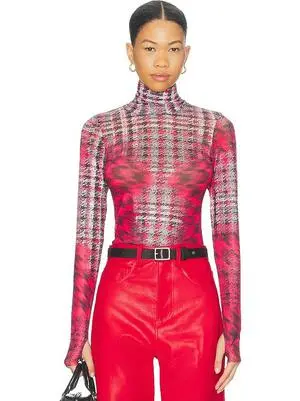 AFRM Zadie Long Sleeve Top Ruby Houndstooth
