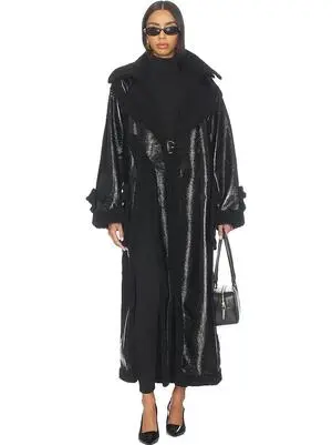 Ottolinger Shearling Oversized Split Coat - Shiny Black