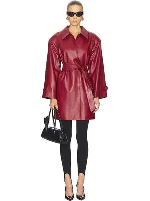 AEXAE Leather Padded Midi Coat - Deep Red