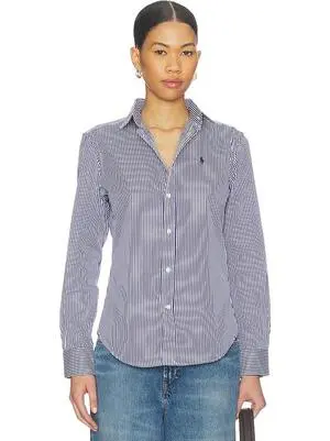 Polo Ralph Lauren Long Sleeve Button-front Shirt - White & Fall Royal
