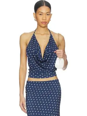 BELLA VENICE Elsa Top - Navy & White Dot