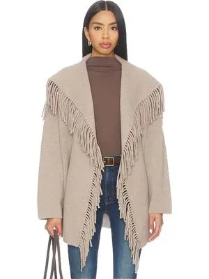 Naadam Wool Tie Waist Fringe Coat - Timber