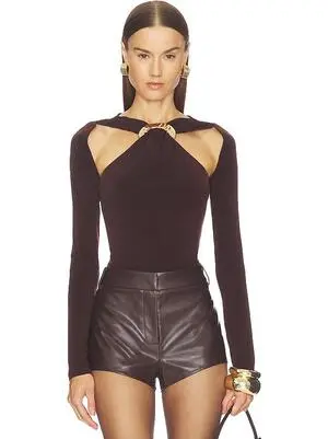 LOVERS AND FRIENDS Noelle Bodysuit With Cut Outs And Metallic Loop Accent - Brown