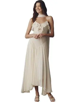 DE LA VALI Harmattan Basque-waist Scarf Maxi Dress - Ivory