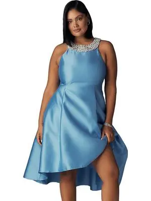 Adrianna Papell Plus Mikado Halter A-line Dress - Blue