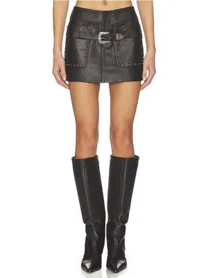UNDERSTATED LEATHER Low Rise Buckle Skirt - Chocolate