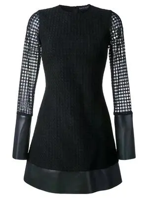 David Koma Mesh Sleeve Flared Mini Dress - Black