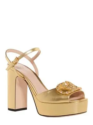 Valentino Garavani Vlogo Embellished Platform Sandals - Antique Brass