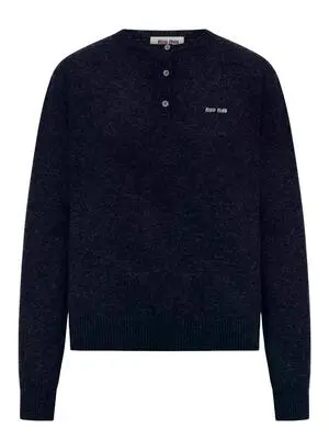 Miu Miu Button Logo-lettering Sweater - Blue