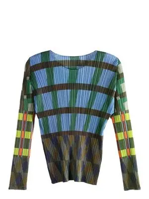 Issey Miyake Harmony Plaid-pattern Pleated Top - Blue