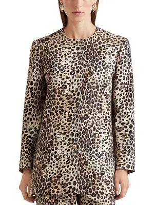 Marella Animal Print Linen Blend Jacket - Beige